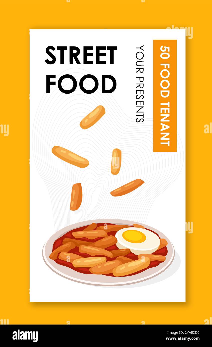 Street food flyer. French fries with eggs. Pork, beef and grill ...