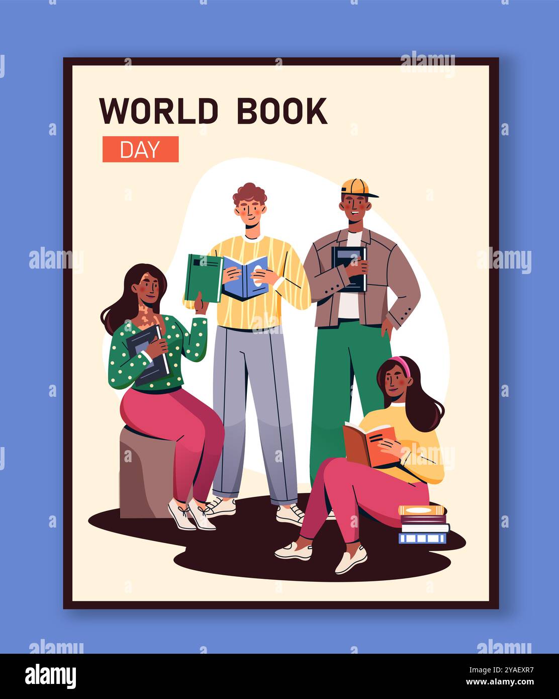 World book day poster. Men and women with textbooks. Education and ...