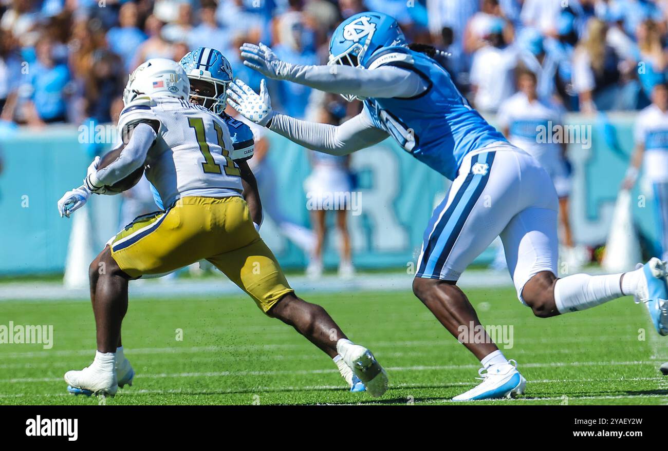 October 12, 2024: North Carolina senior Desmond Evans (10) looks to ...