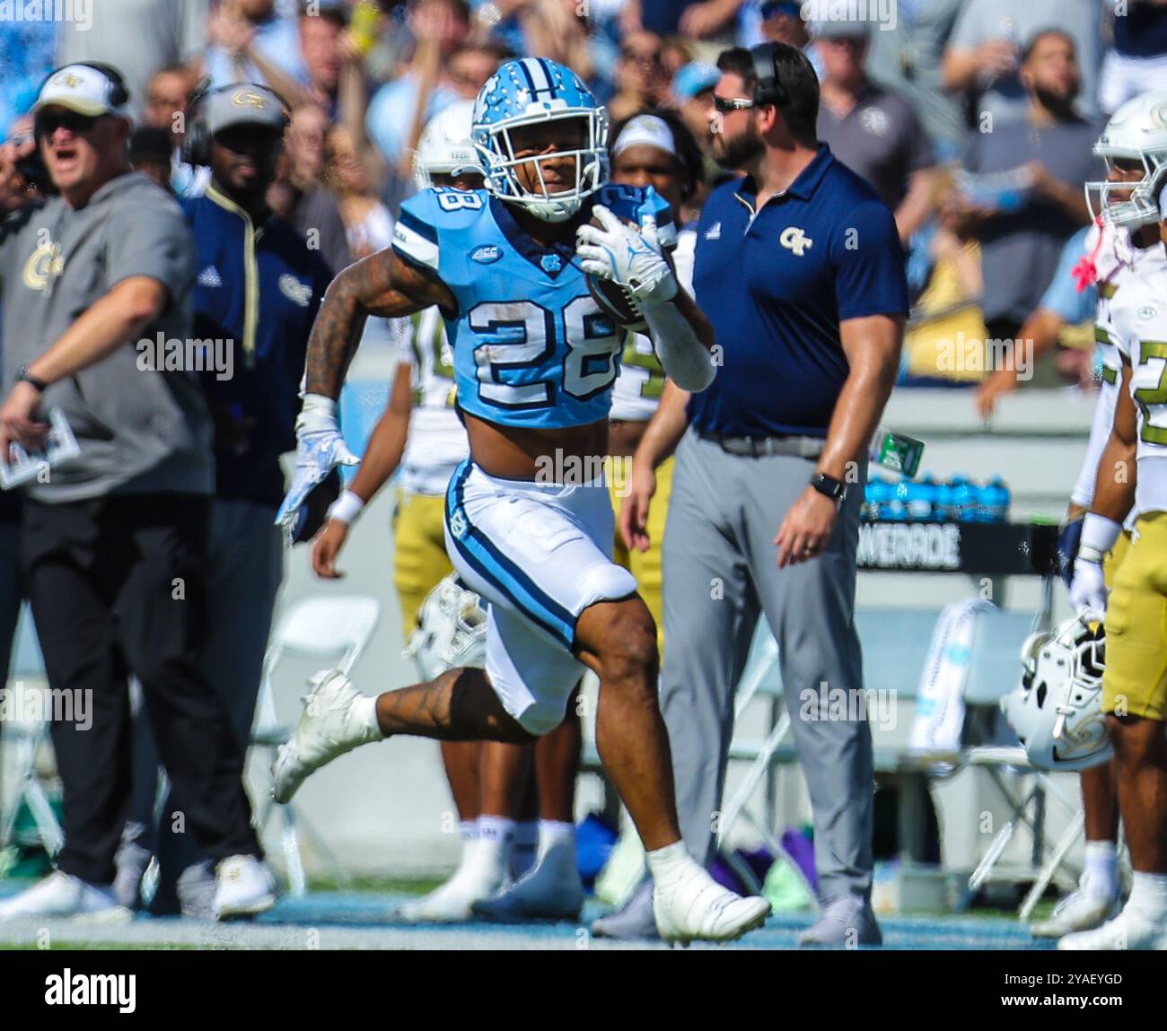 October 12, 2024: North Carolina junior Omarion Hampton (28) runs the ...