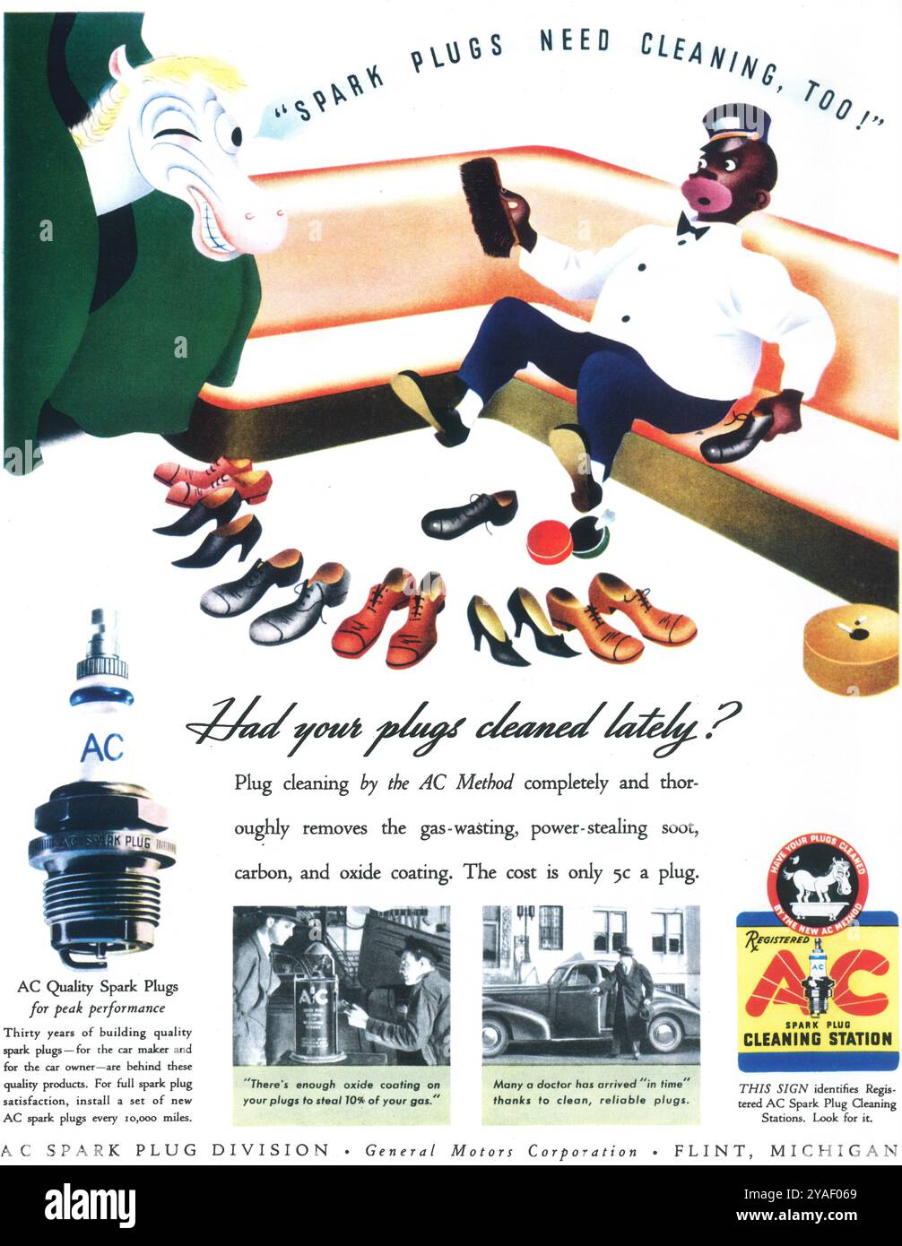 1930s AC Spark Plugs - Plug Cleaning by the Ac Method ad Stock Photo ...