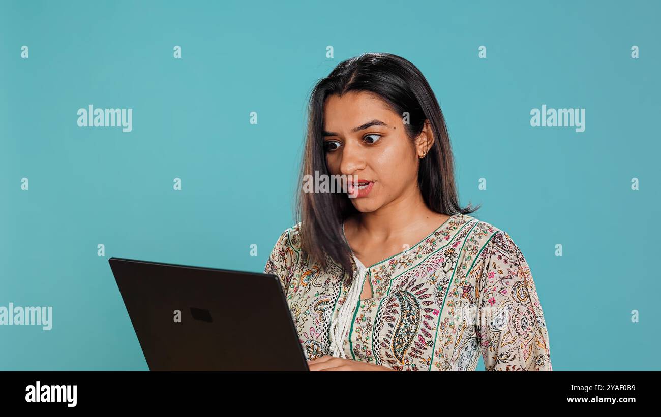 Frustrated indian woman struggling malfunctioning hi-res stock ...