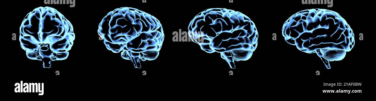 Abstract brain hologram. AI brain. Neon brain on dark background ...