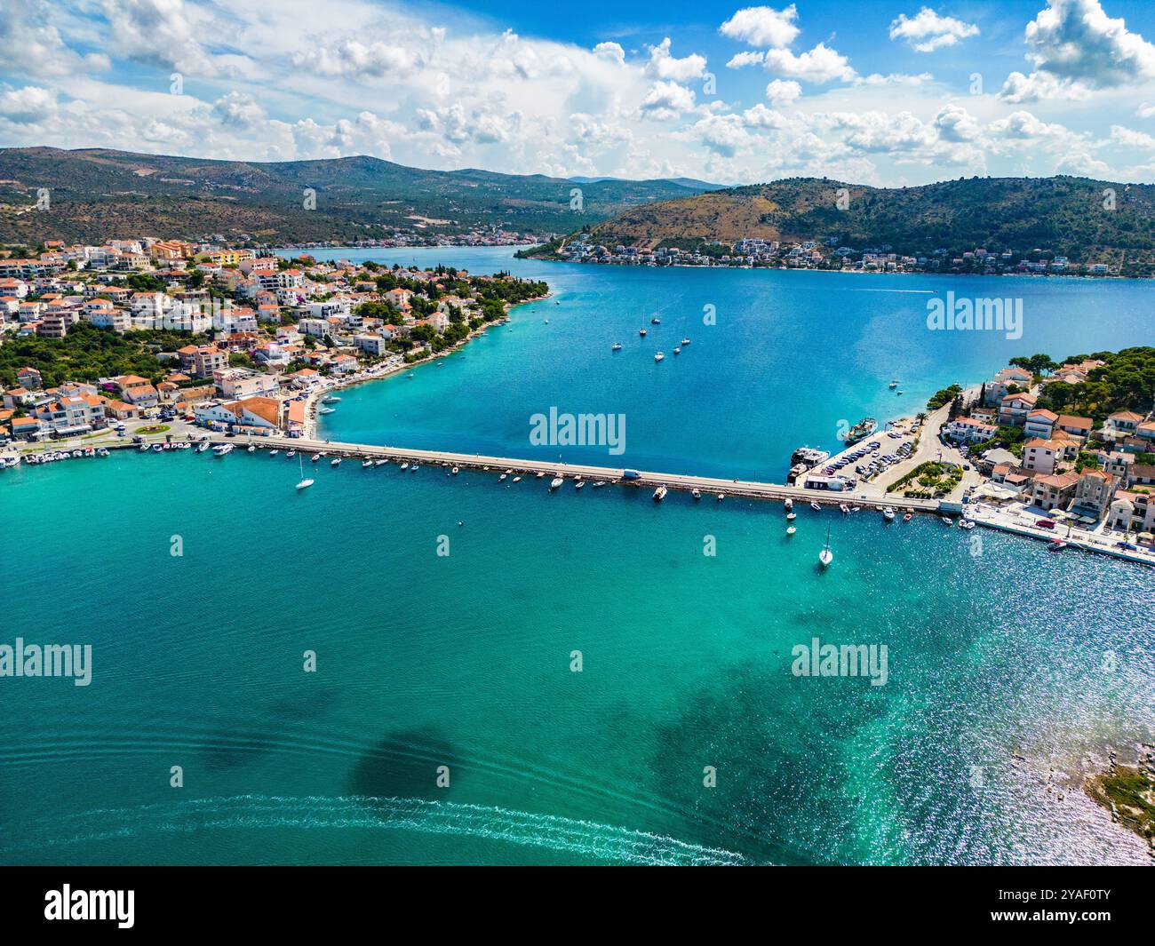 Rogoznica, Croatia-June 28th, 2024: Aerial view of bridge connecting ...
