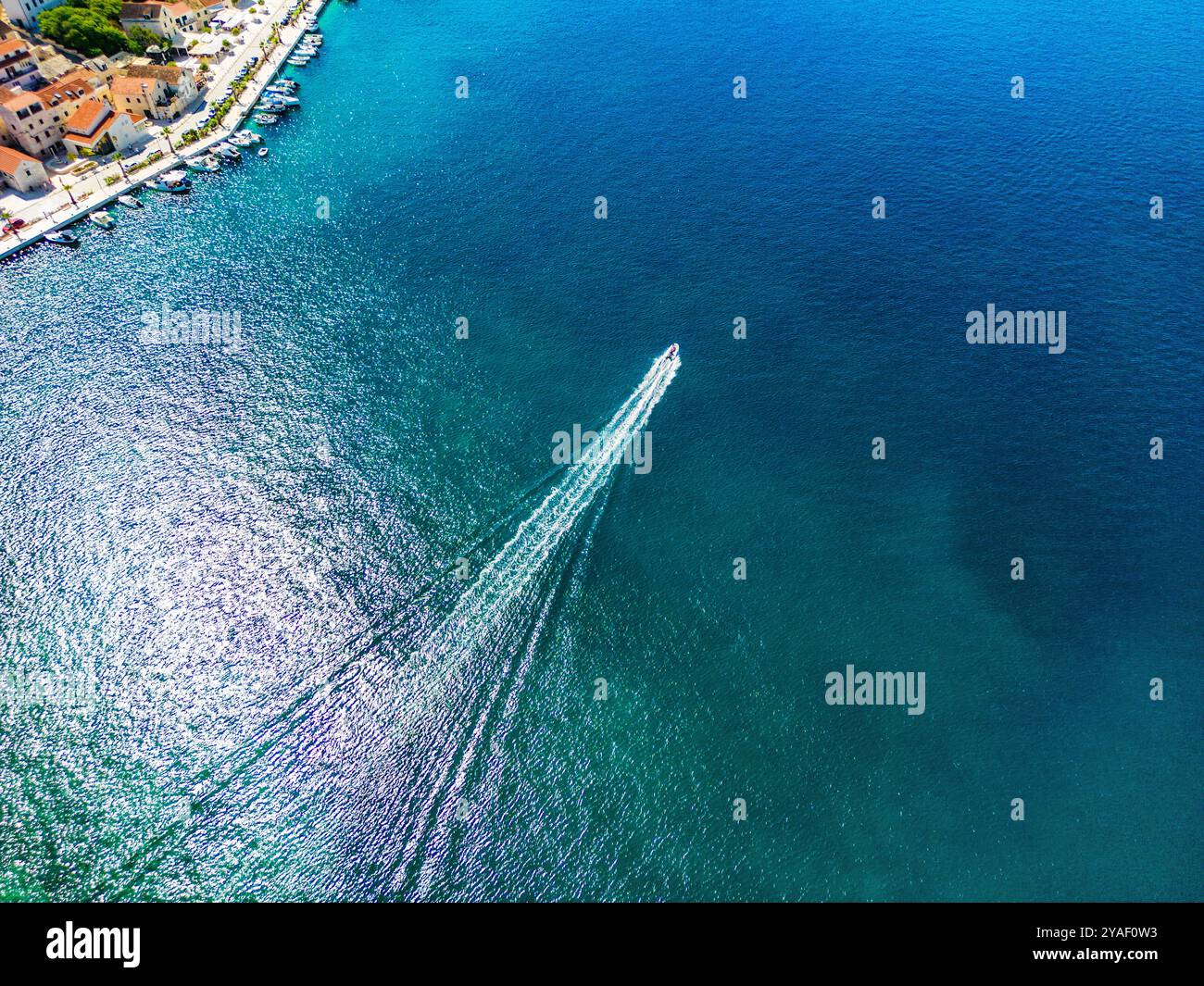 Rogoznica, Croatia-June 28th, 2024: Aerial view of motorboat creating ...