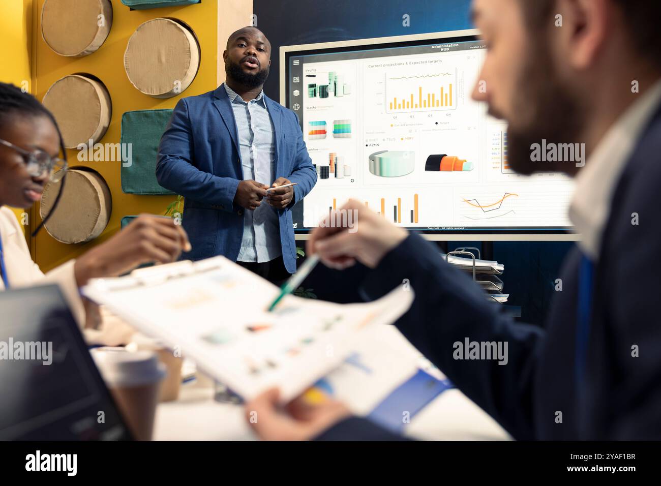 African american office manager providing important information ...