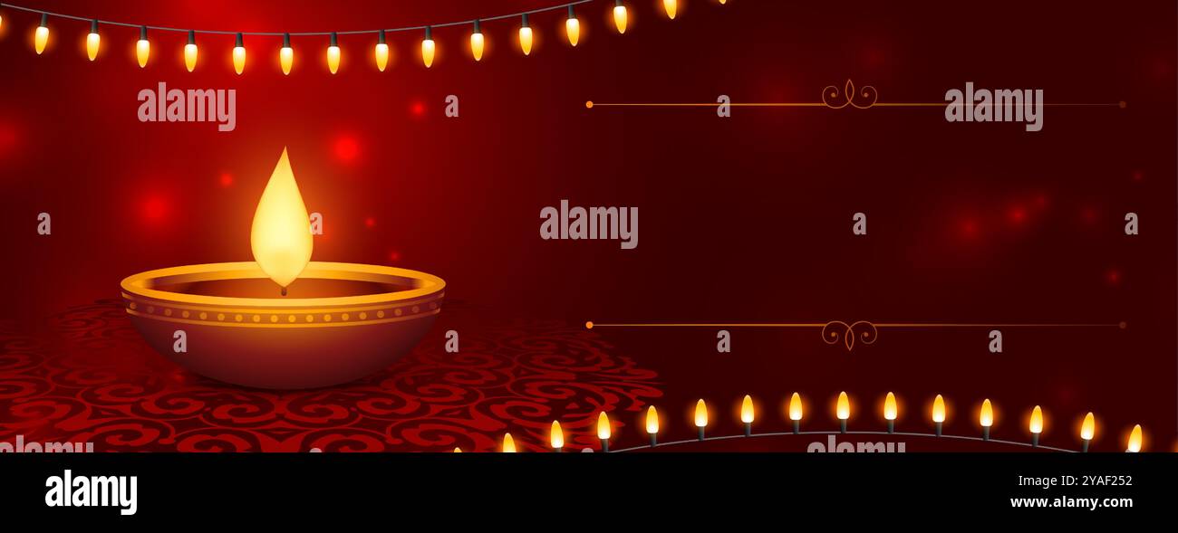 traditional shubh deepavali banner with text space and glowing diya ...