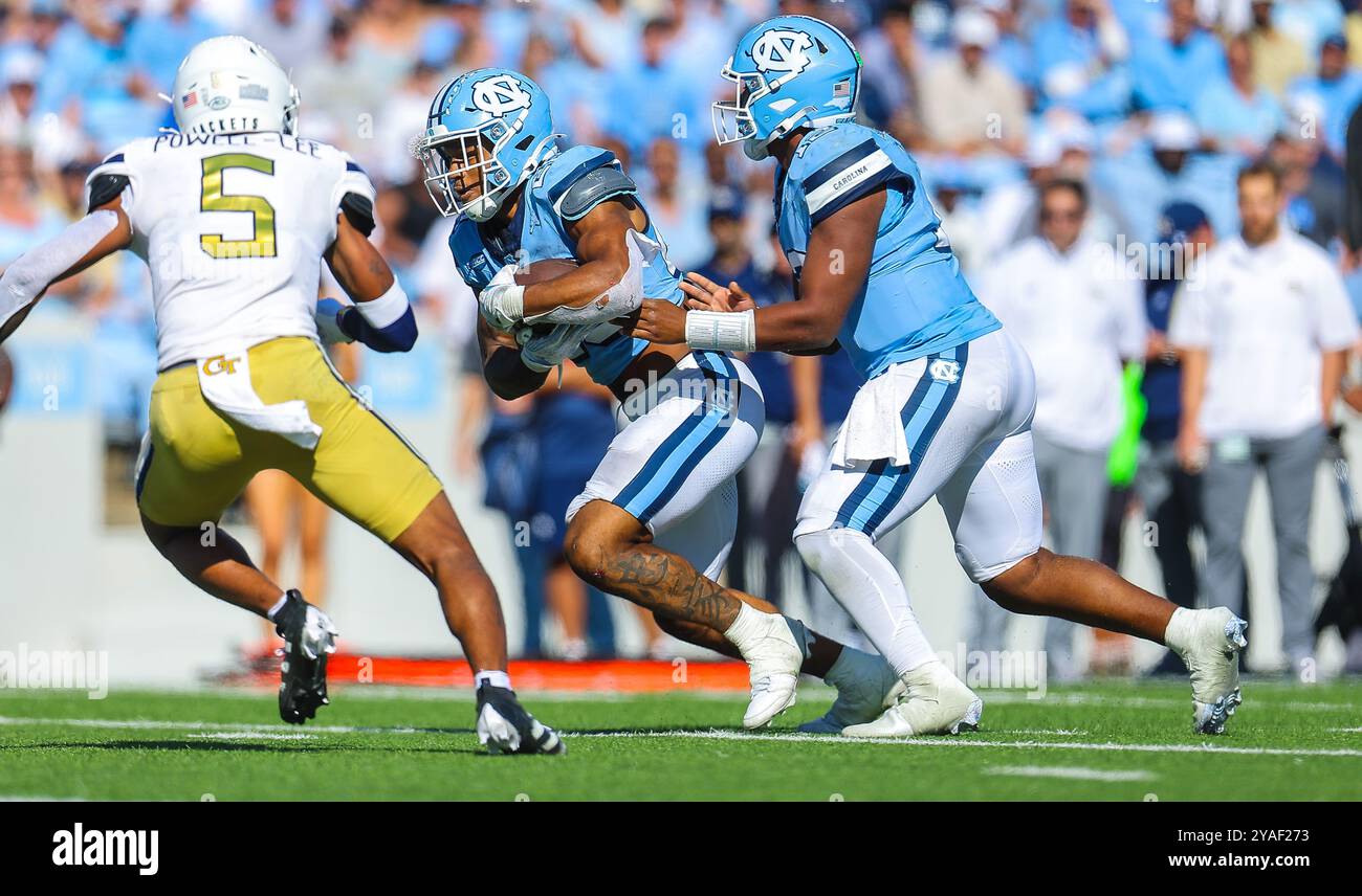 October 12, 2024: North Carolina junior Omarion Hampton (28) takes hike ...