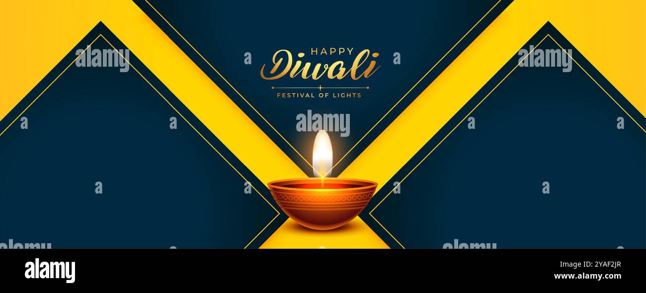 stylish happy diwali festival banner with realistic oil lamp Stock ...