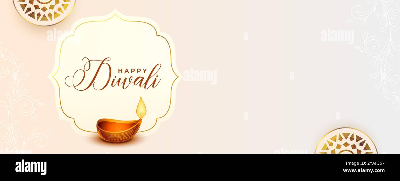 happy diwali greeting banner with oil lamp design Stock Vector Image ...