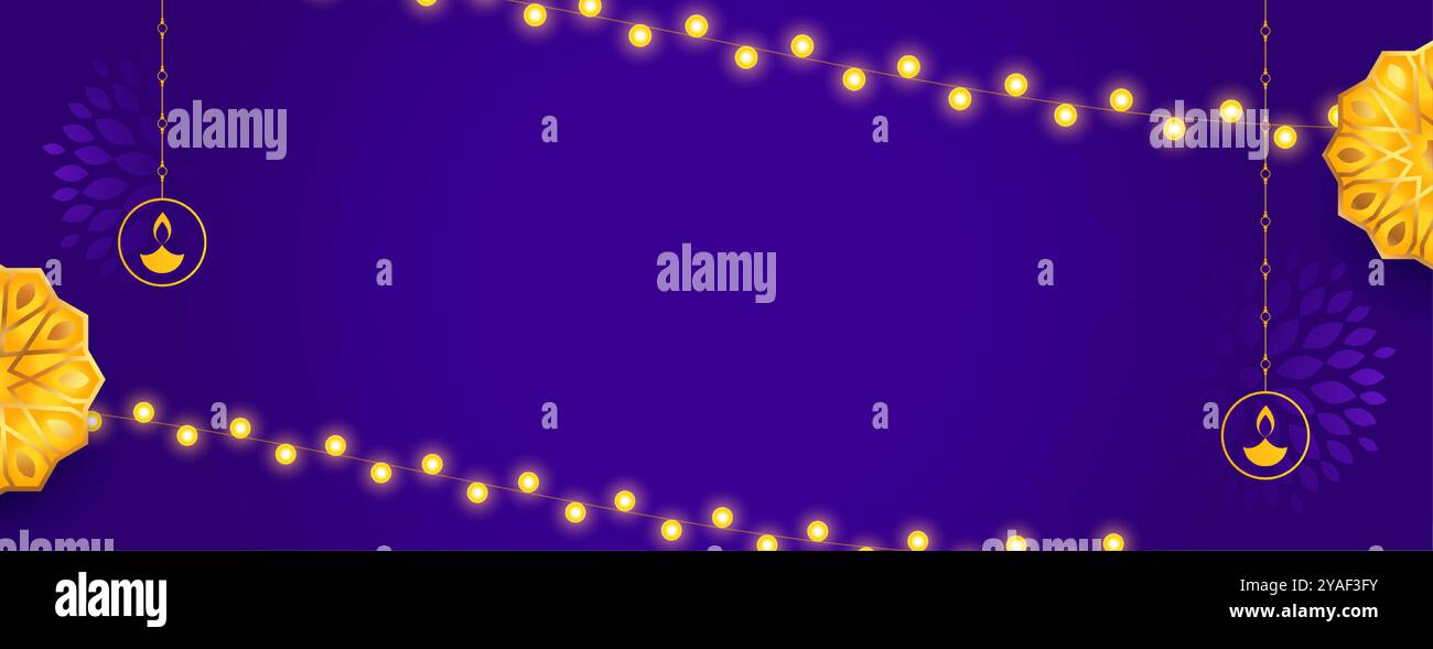 shubh deepavali purple banner with light festoon and floral design ...