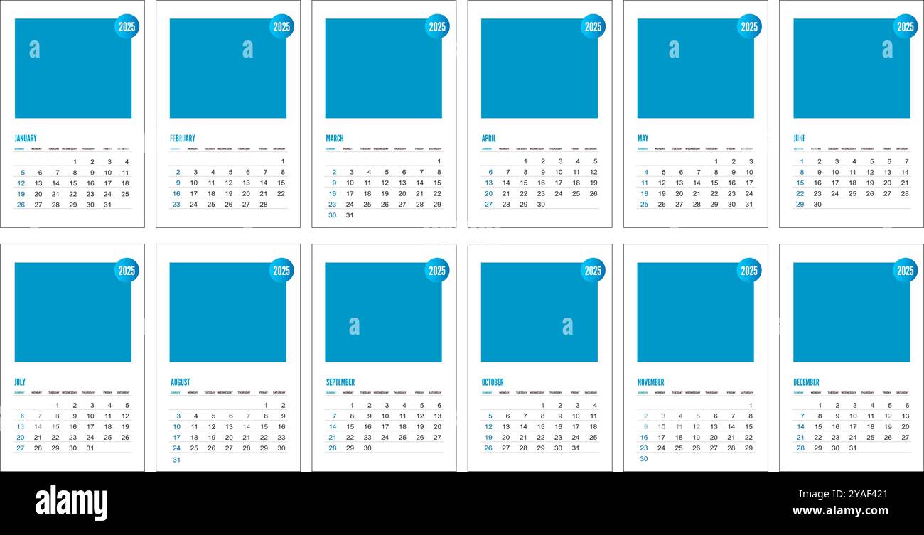 Blue calendar for 2025. Vector calendar template for business Stock ...