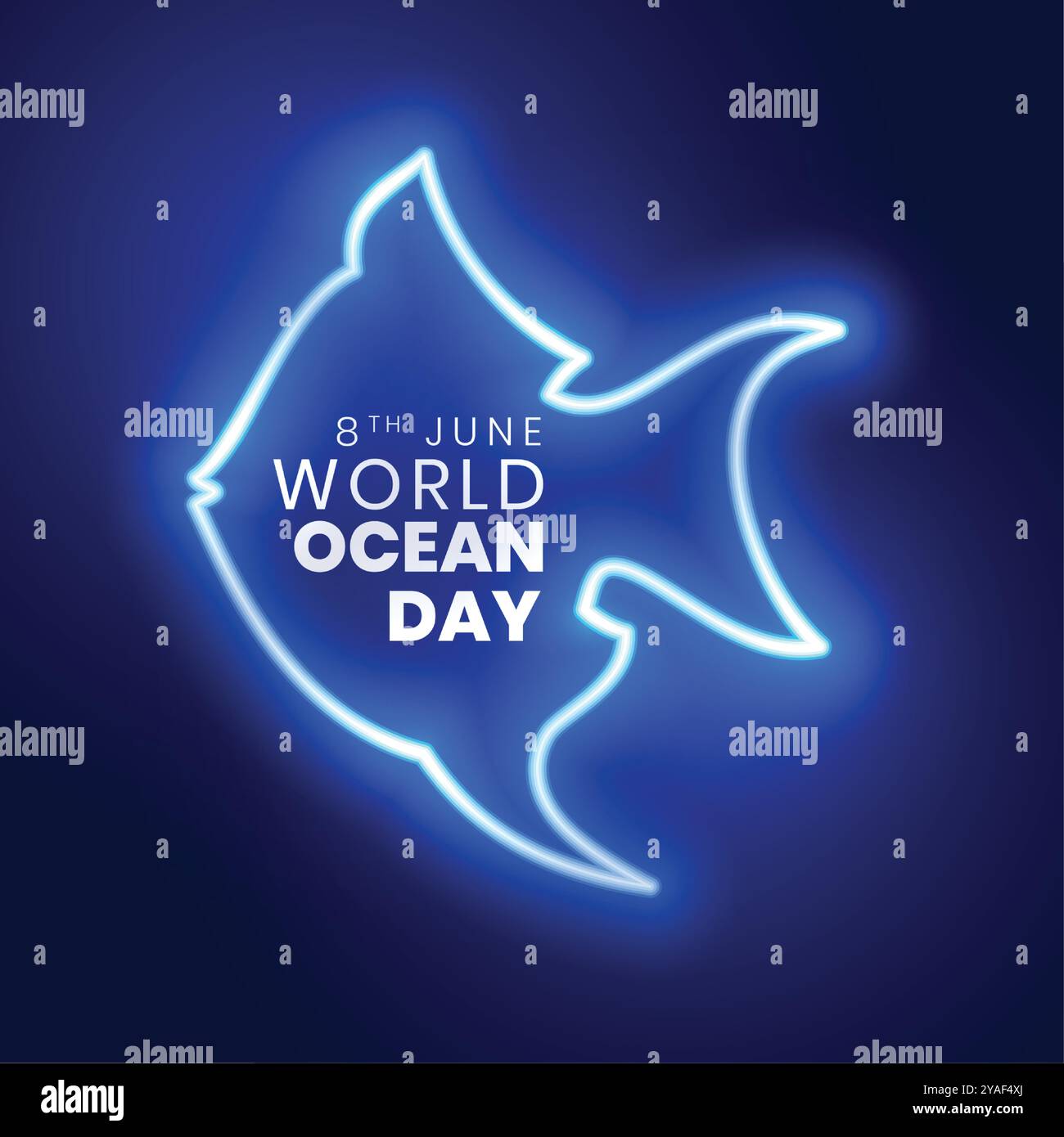 8th june world ocean day background with glowing neon effect vector ...