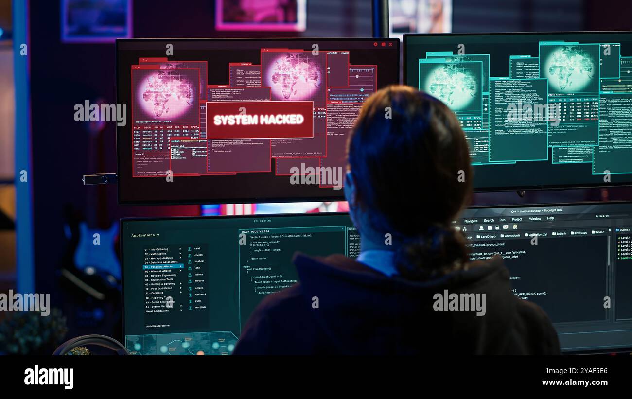 Happy hacker in apartment having burst of joy after managing to steal ...