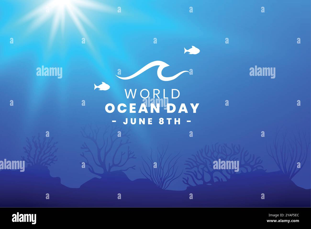 eye catching world ocean day background with sun light effect vector ...