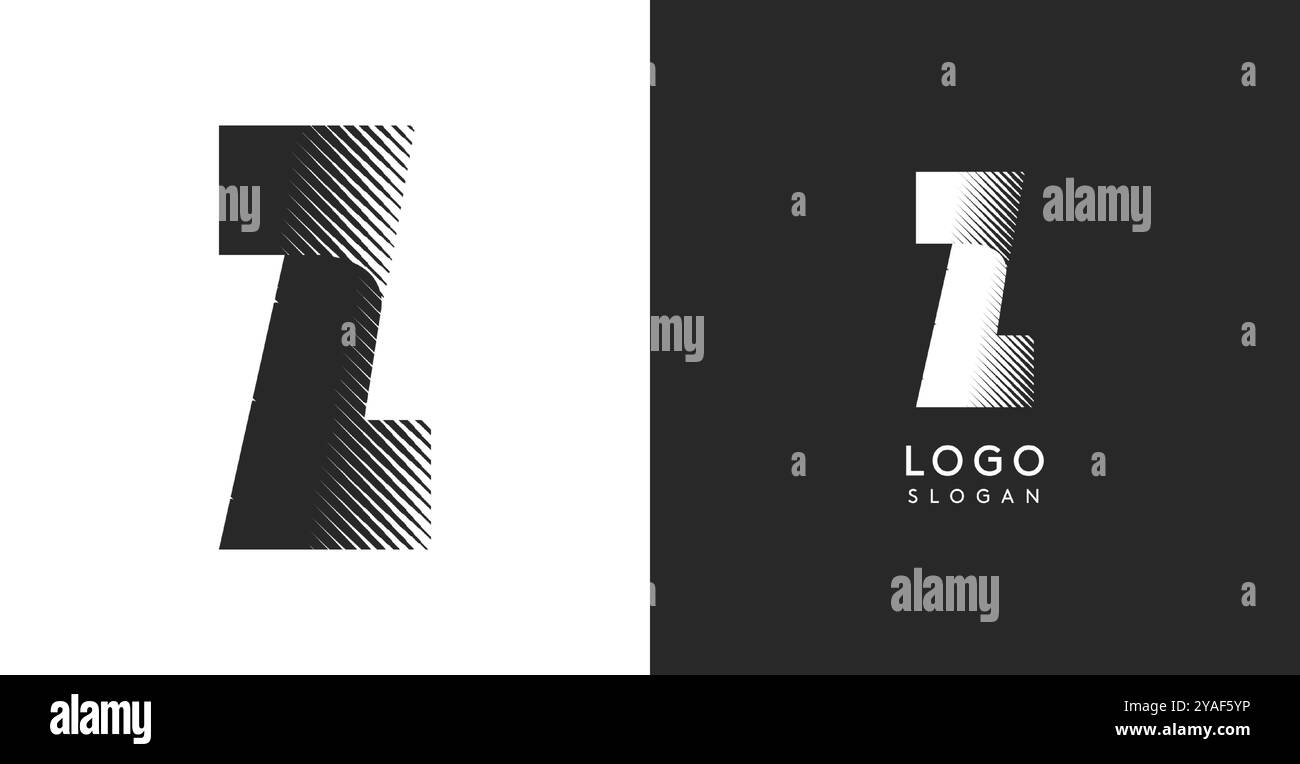 Z vector letter. Sharp contrast monogram strike diagonal hatching for ...