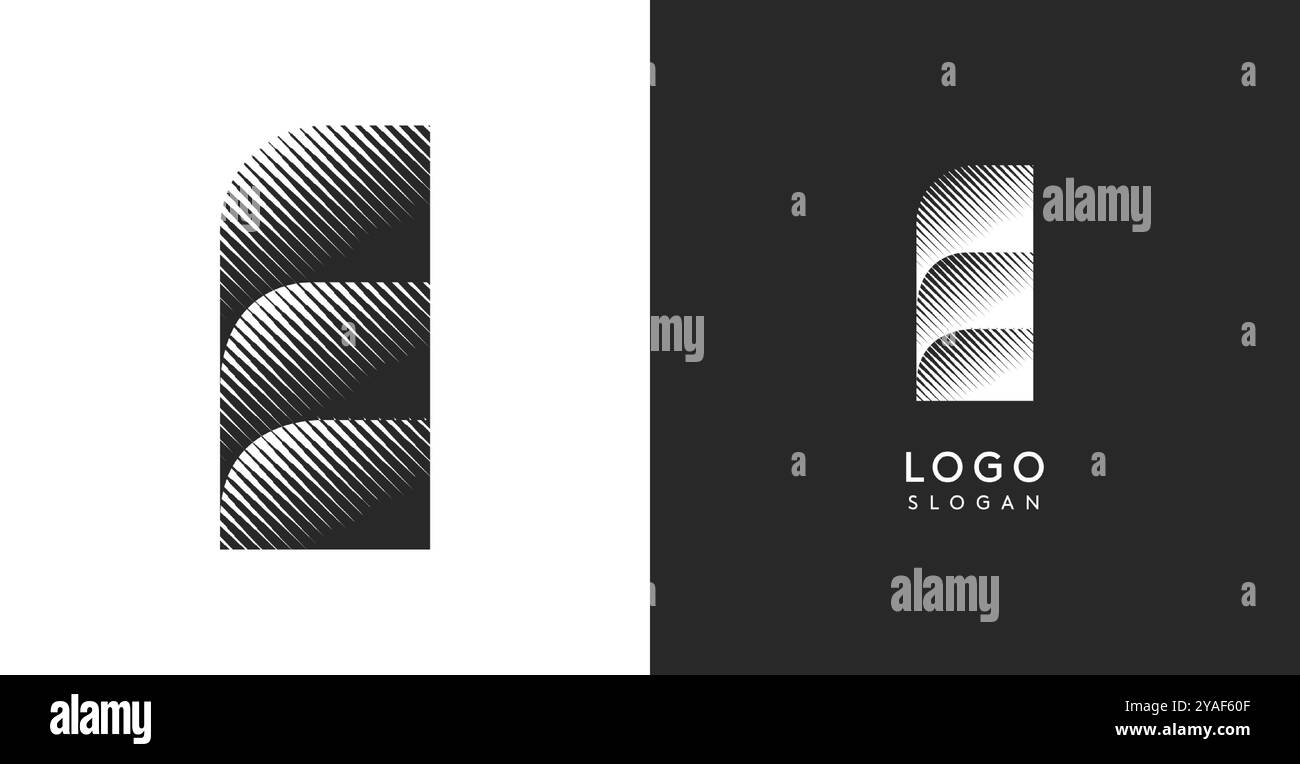 E vector letter. Sharp contrast monogram strike diagonal hatching for ...