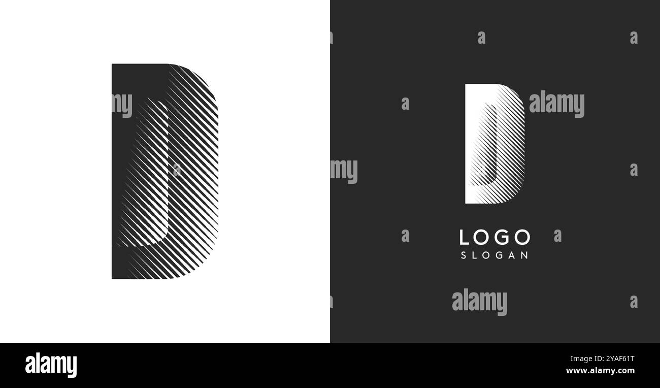 D vector letter. Sharp contrast monogram strike diagonal hatching for ...