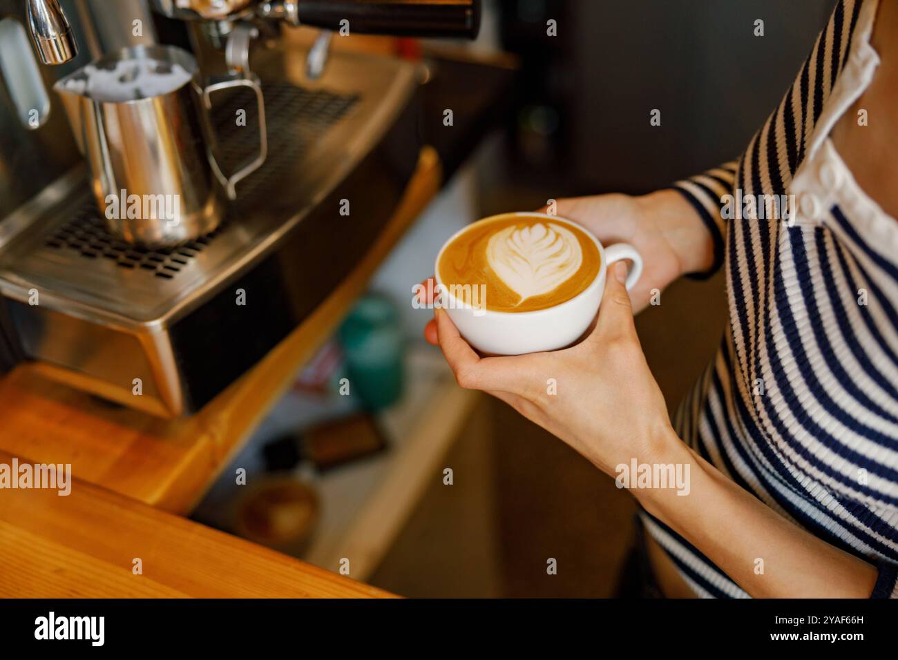 Skilled Barista Expertly Crafting Stunning Latte Art with Exceptionally ...