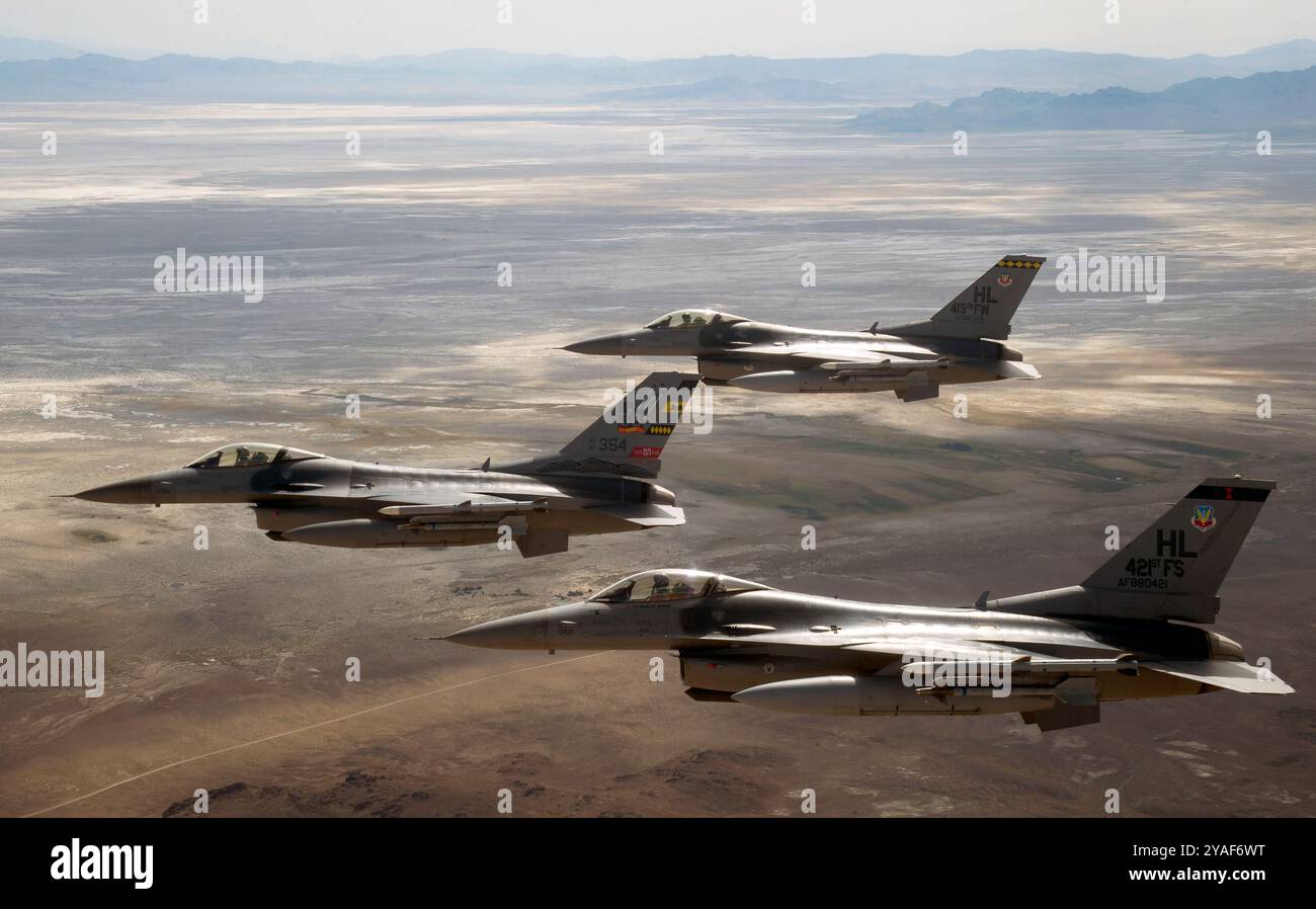 Three U.S. Air Force F-16 Vipers, assigned to the 421st Fighter ...