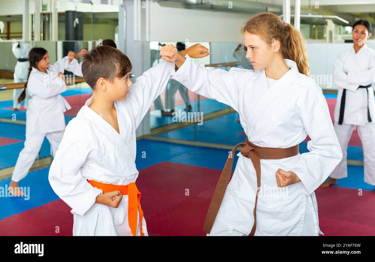 Kids on karate training in gym Stock Photo - Alamy
