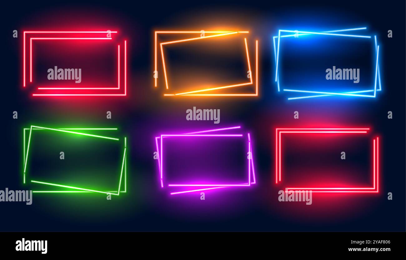 collection of six shiny neon frame with blank space vector Stock Vector ...