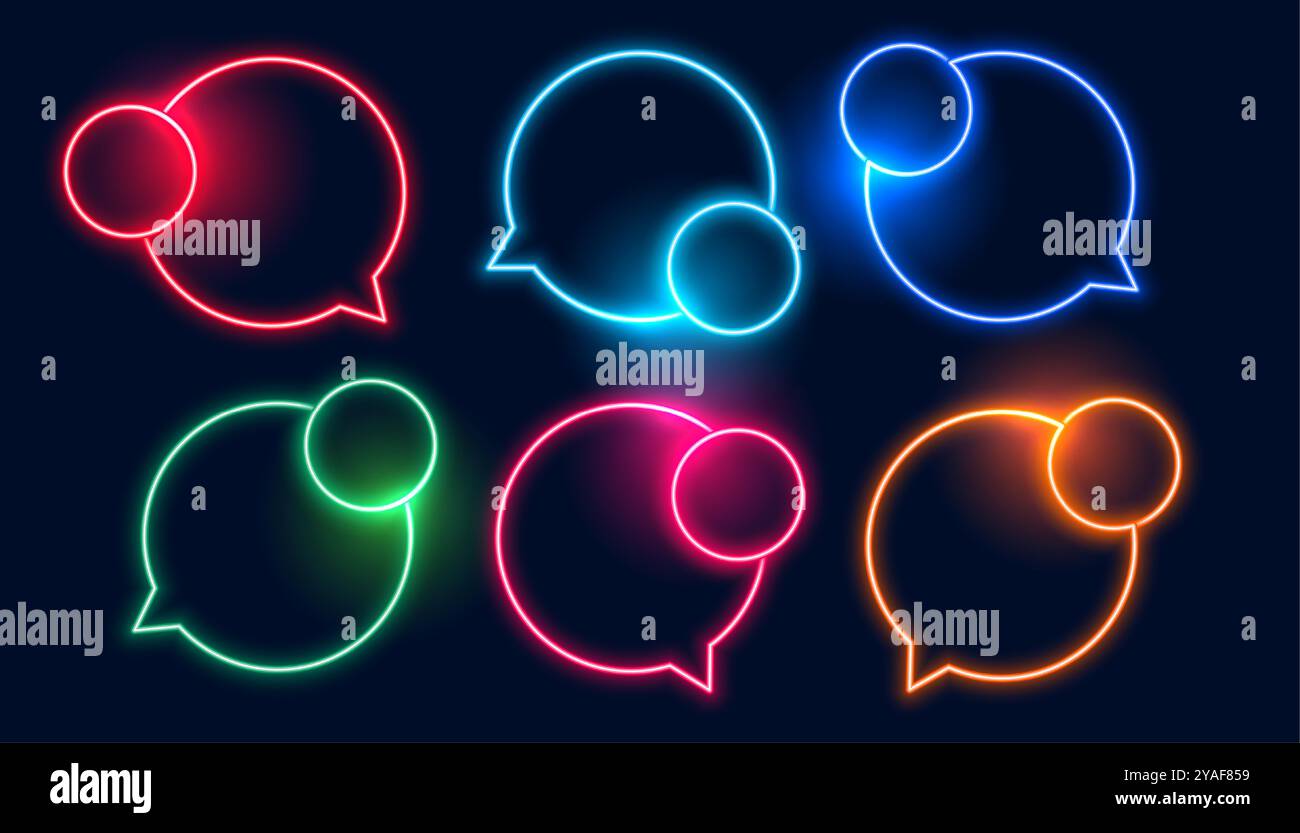 set of futuristic glowing led chat box frame with empty space vector ...