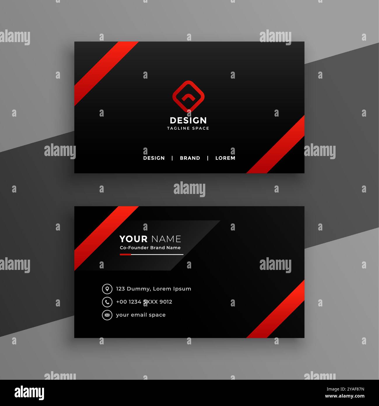 dark black business card template with red stripe design vector Stock ...
