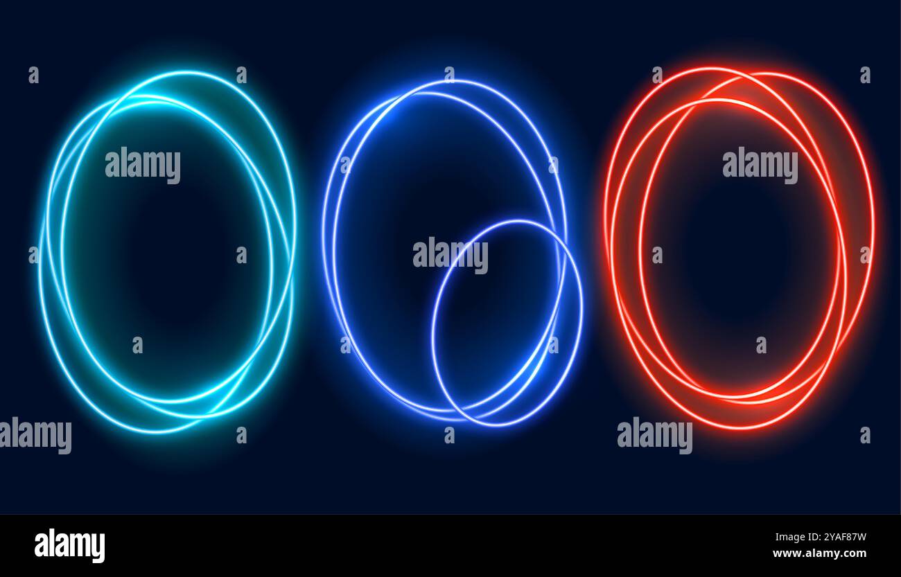 pack of three glowing led empty frame banner with empty space vector ...