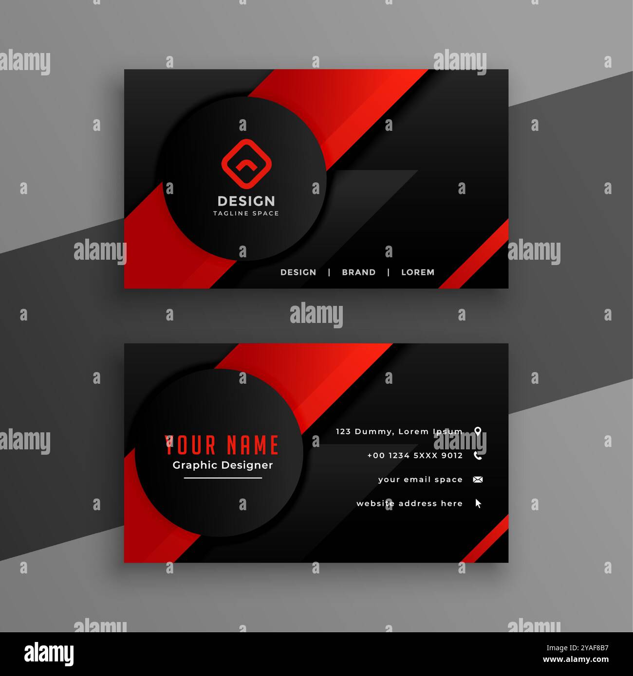 black and red circular business card layout for office print vector ...