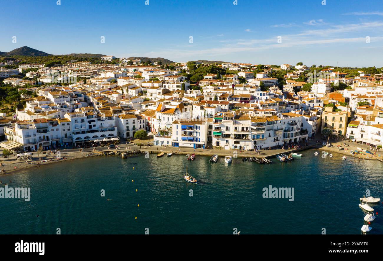 View from drone of Spanish town of Cadaques, Costa Brava Stock Photo ...