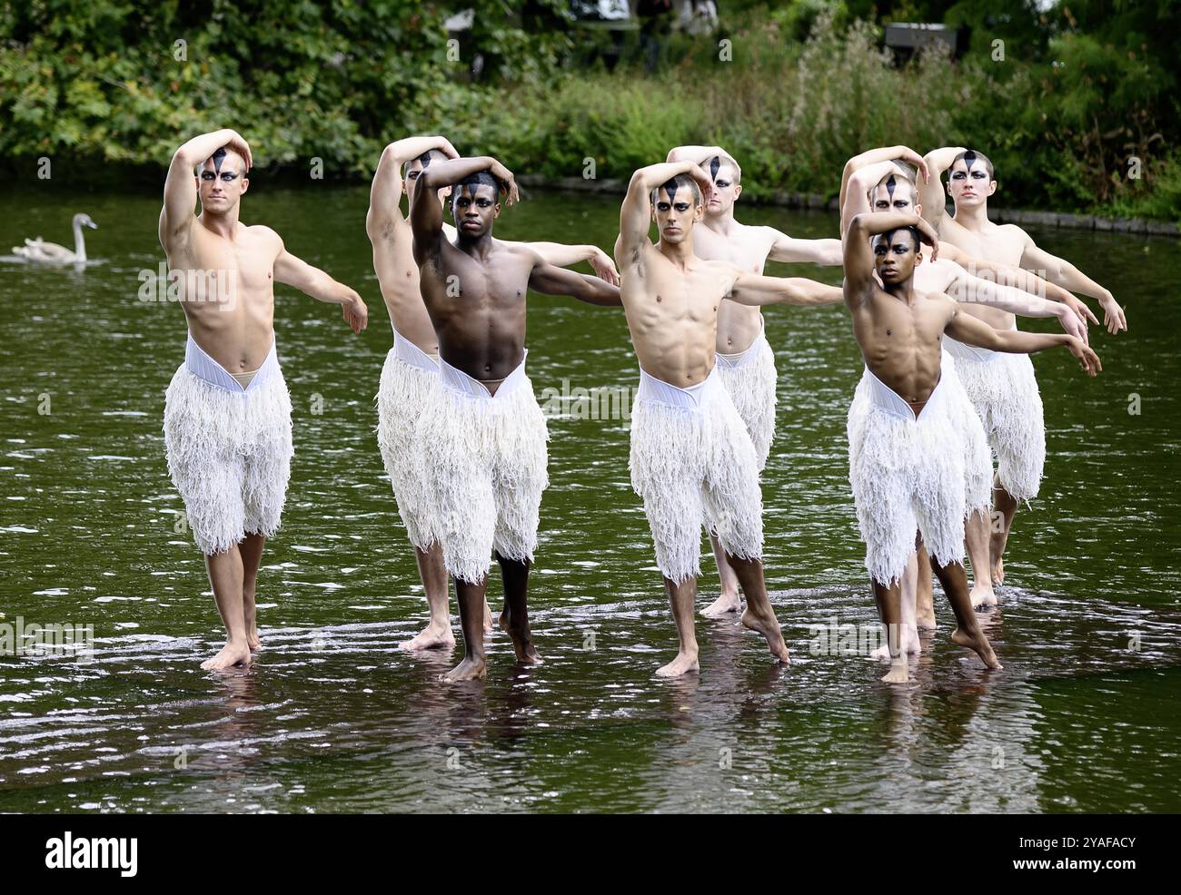 Dancers of Matthew Bourne's Swan Lake pose for a picture on St James ...
