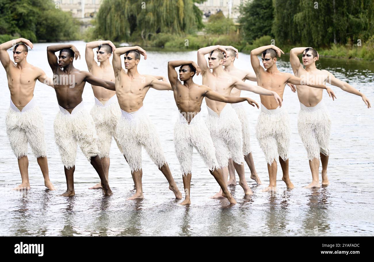 Dancers of Matthew Bourne's Swan Lake pose for a picture on St James ...