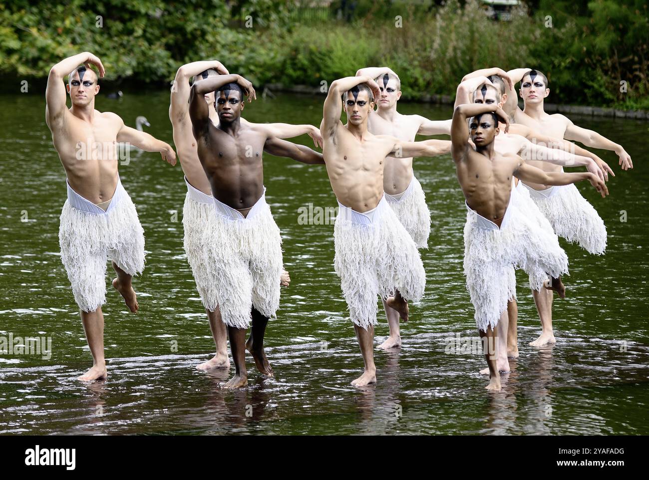Dancers of Matthew Bourne's Swan Lake pose for a picture on St James ...