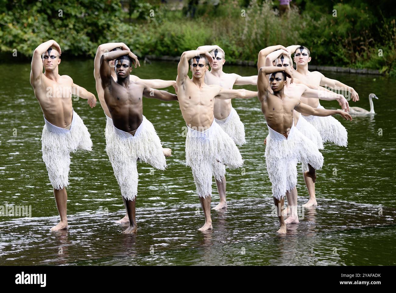 Dancers of Matthew Bourne's Swan Lake pose for a picture on St James ...