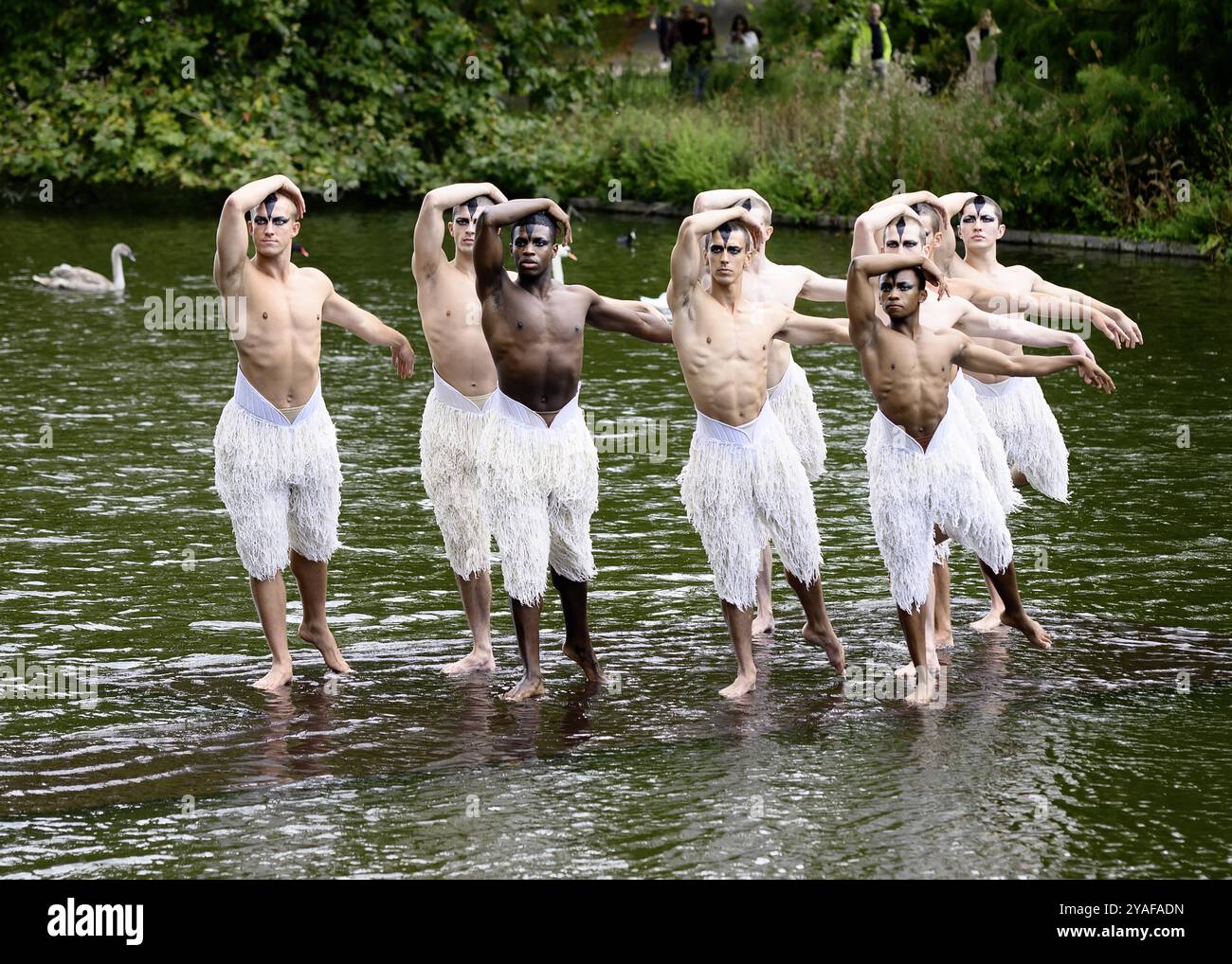 Dancers of Matthew Bourne's Swan Lake pose for a picture on St James ...