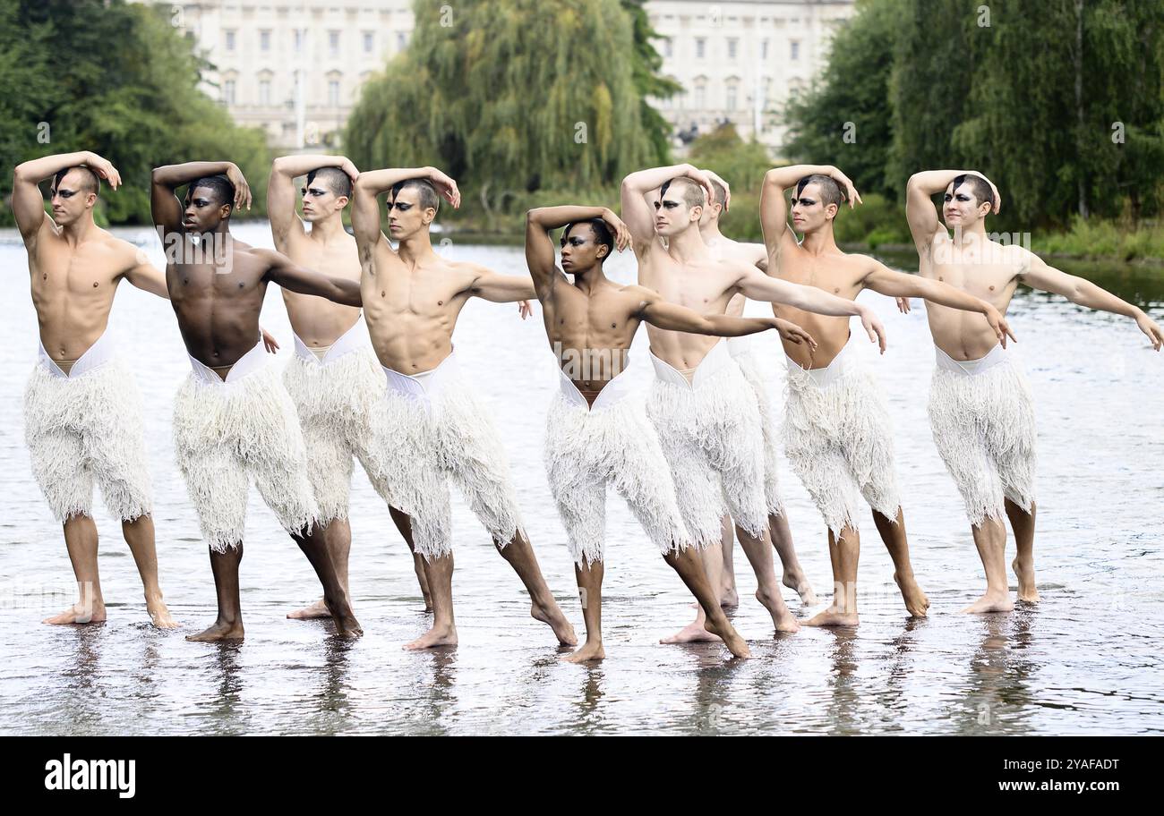 Dancers of Matthew Bourne's Swan Lake pose for a picture on St James ...