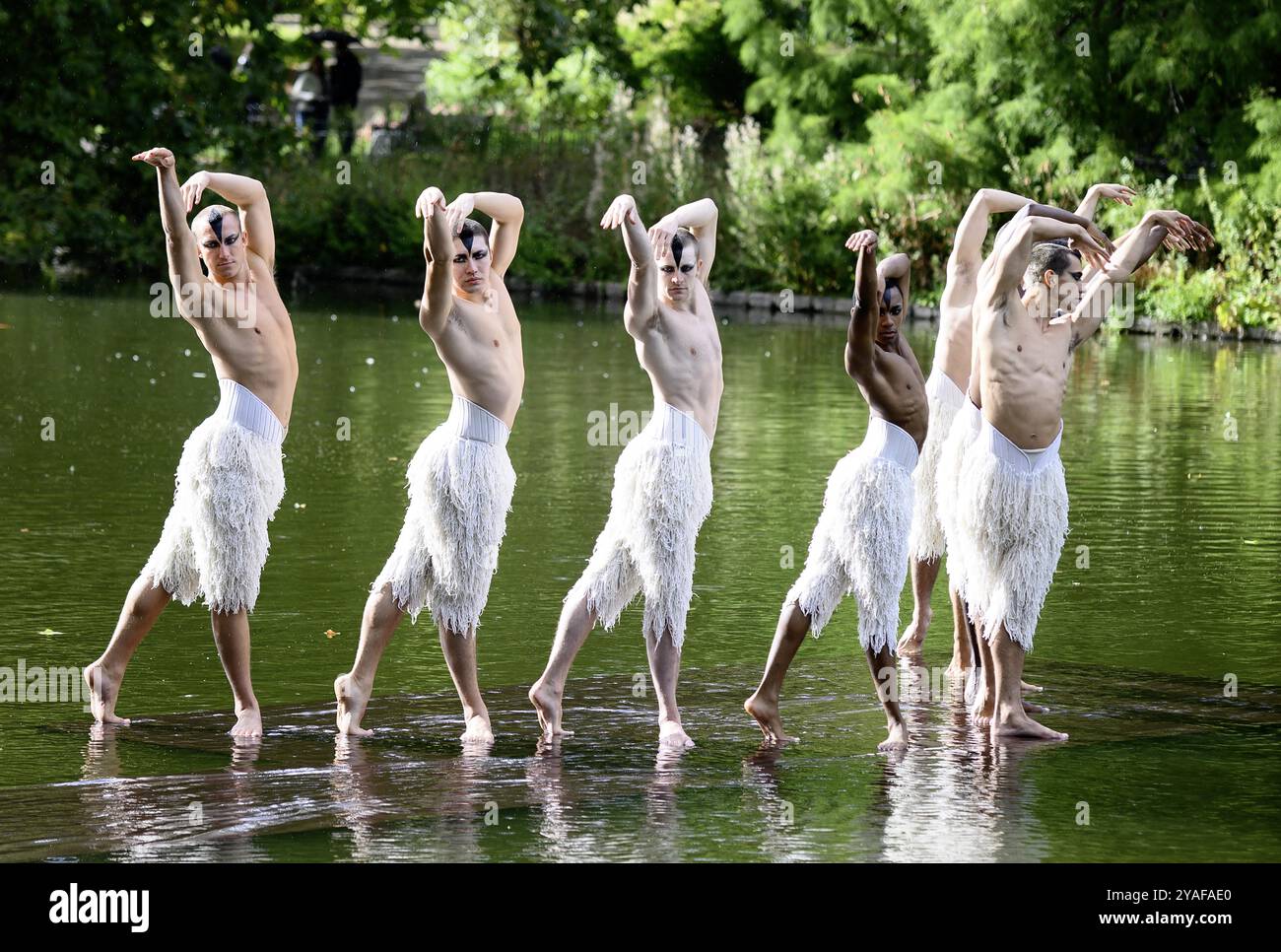 Dancers of Matthew Bourne's Swan Lake pose for a picture on St James ...