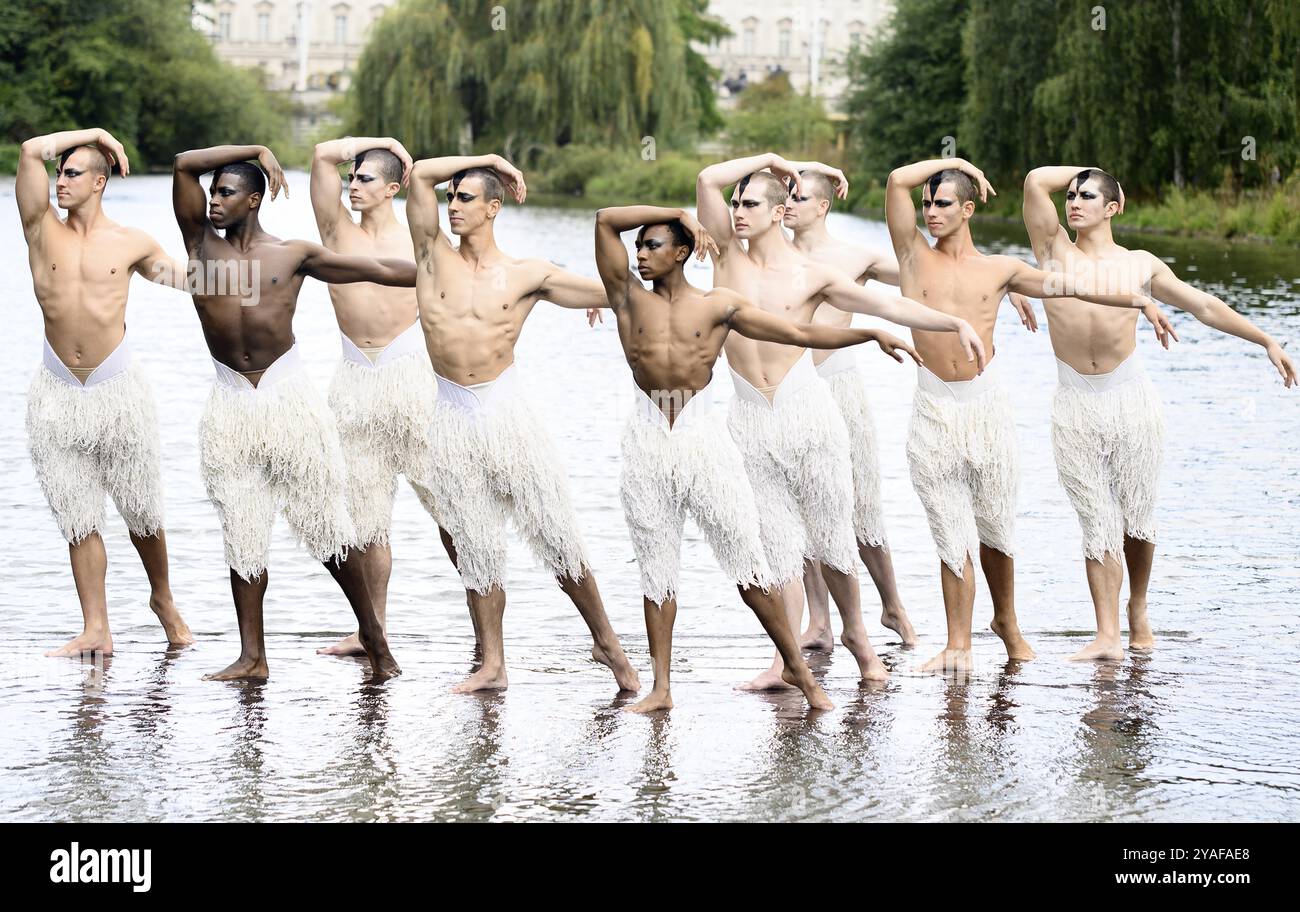Dancers of Matthew Bourne's Swan Lake pose for a picture on St James ...