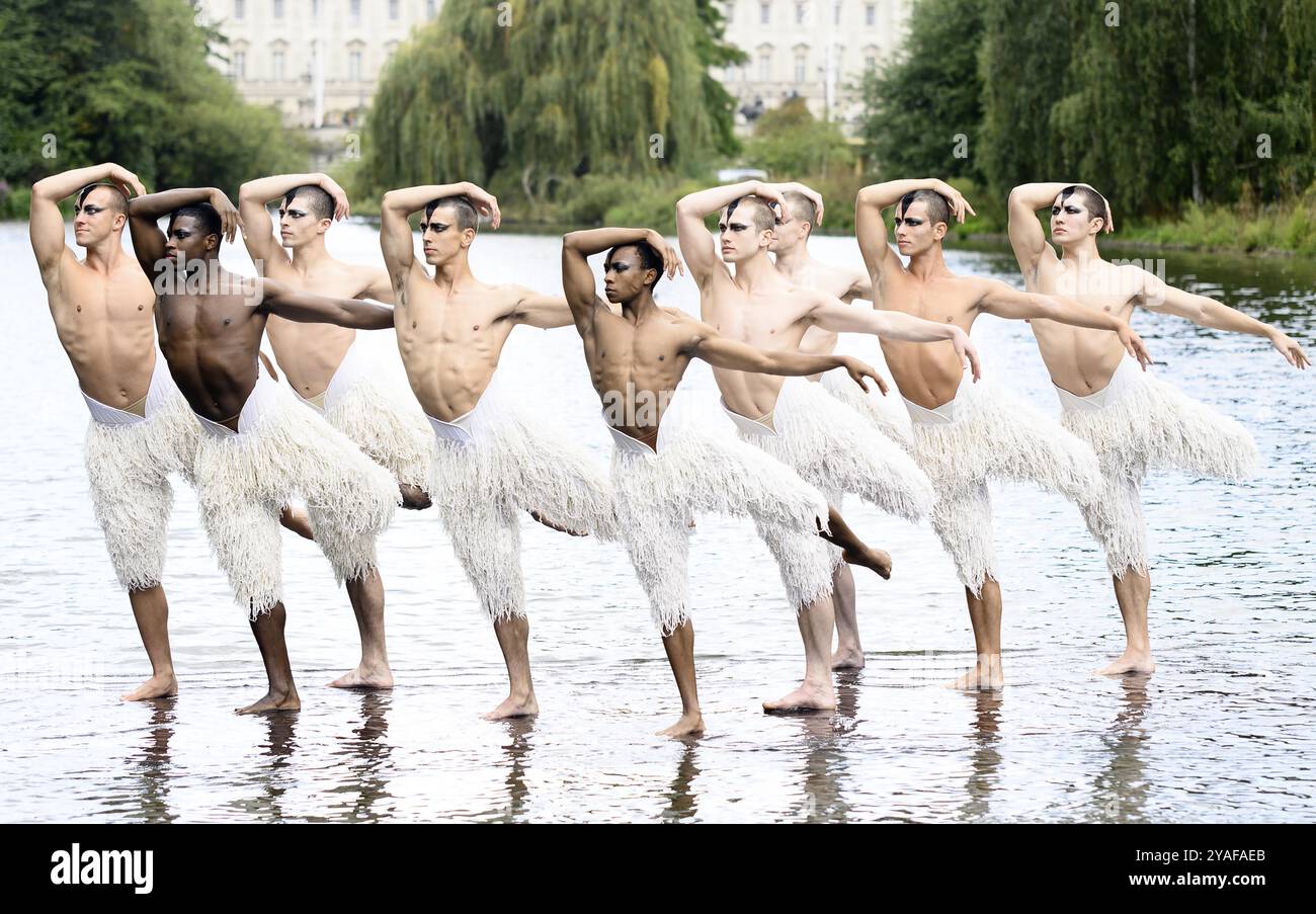 Dancers of Matthew Bourne's Swan Lake pose for a picture on St James ...