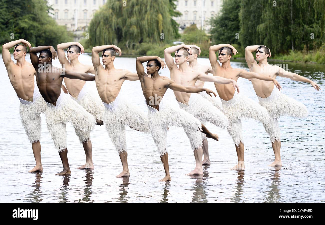 Dancers of Matthew Bourne's Swan Lake pose for a picture on St James ...