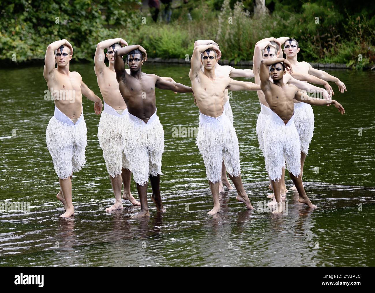 Dancers of Matthew Bourne's Swan Lake pose for a picture on St James ...