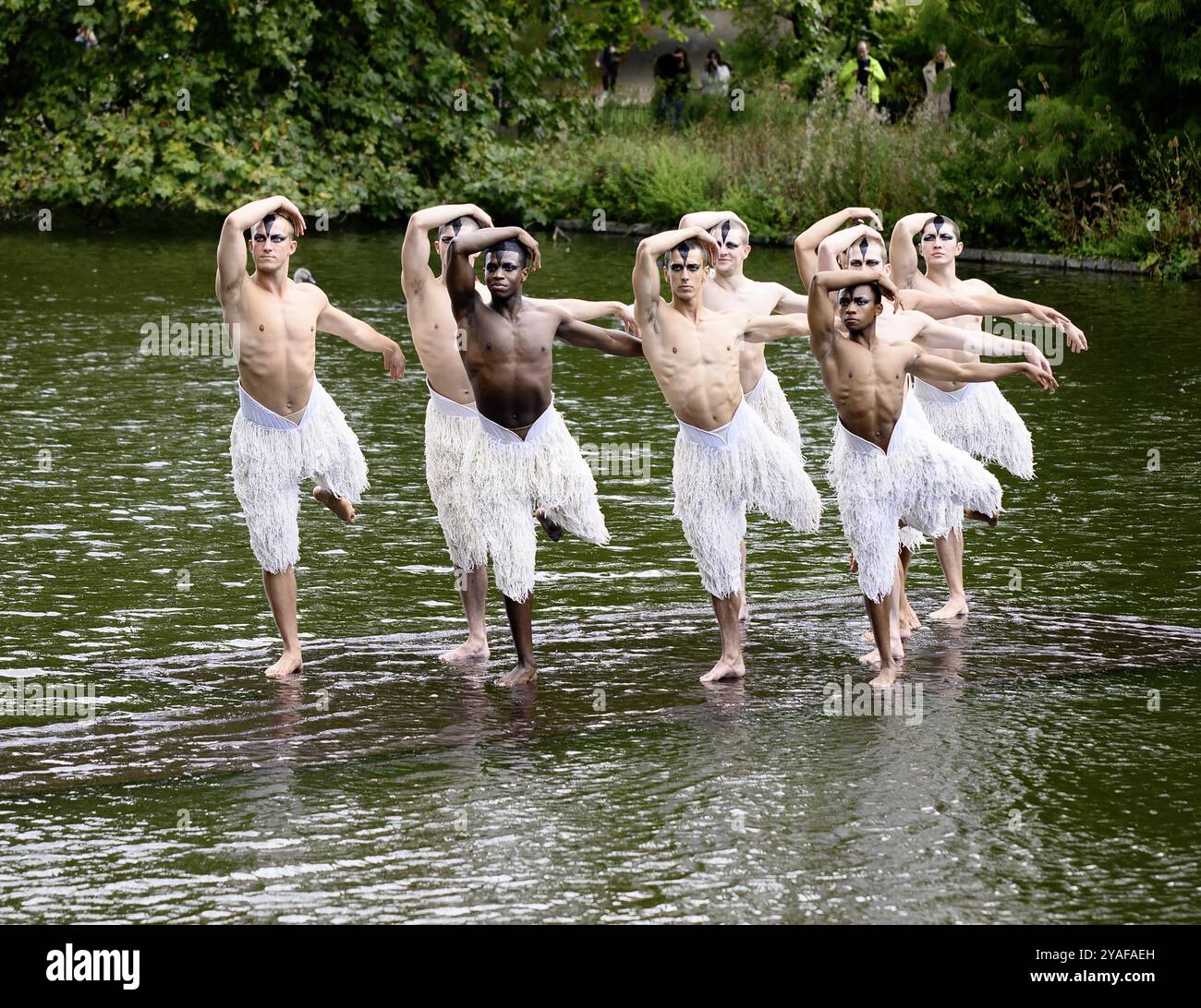 Dancers of Matthew Bourne's Swan Lake pose for a picture on St James ...