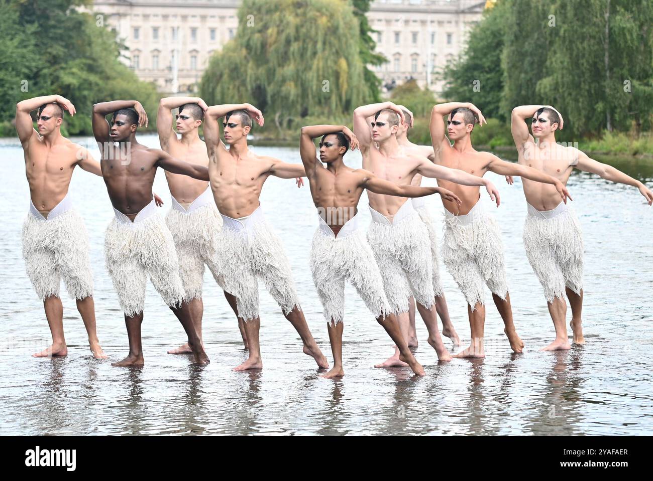 Dancers of Matthew Bourne's Swan Lake pose for a picture on St James ...