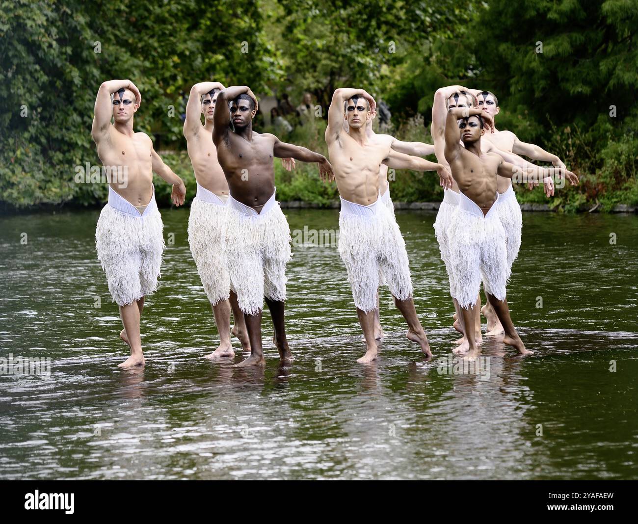 Dancers of Matthew Bourne's Swan Lake pose for a picture on St James ...