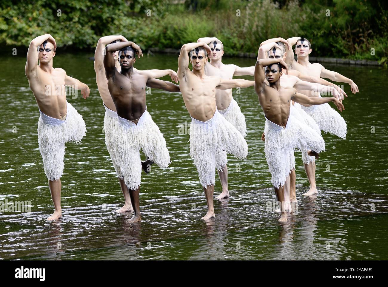 Dancers of Matthew Bourne's Swan Lake pose for a picture on St James ...