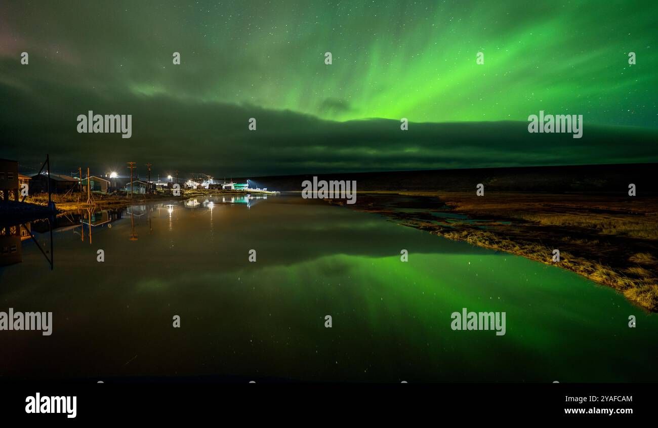 Aurora Borealis over the Inupiaq village of Deering in Northern Alaska ...