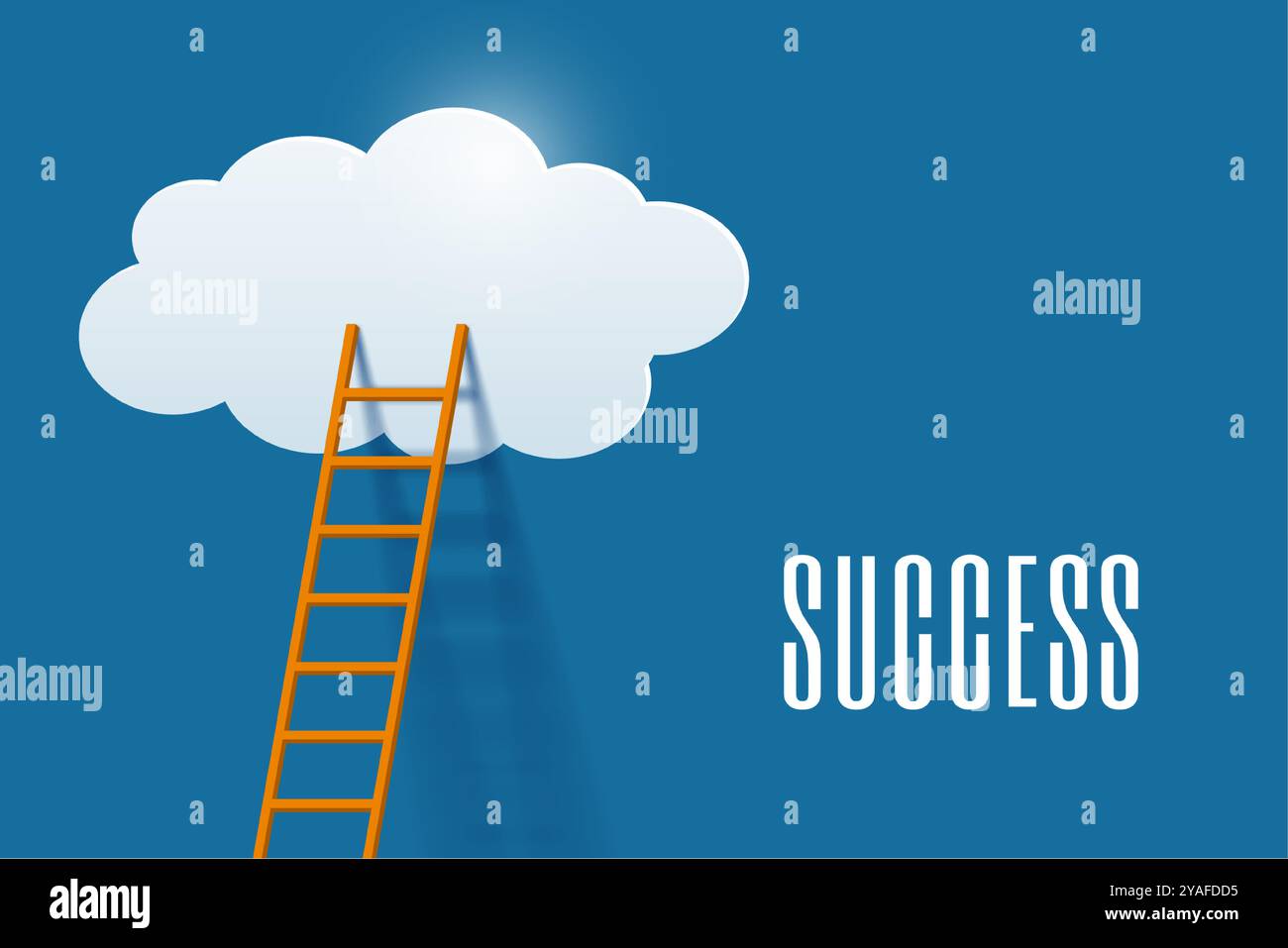 Success and progress concept with wooden ladder leading to white cloud ...