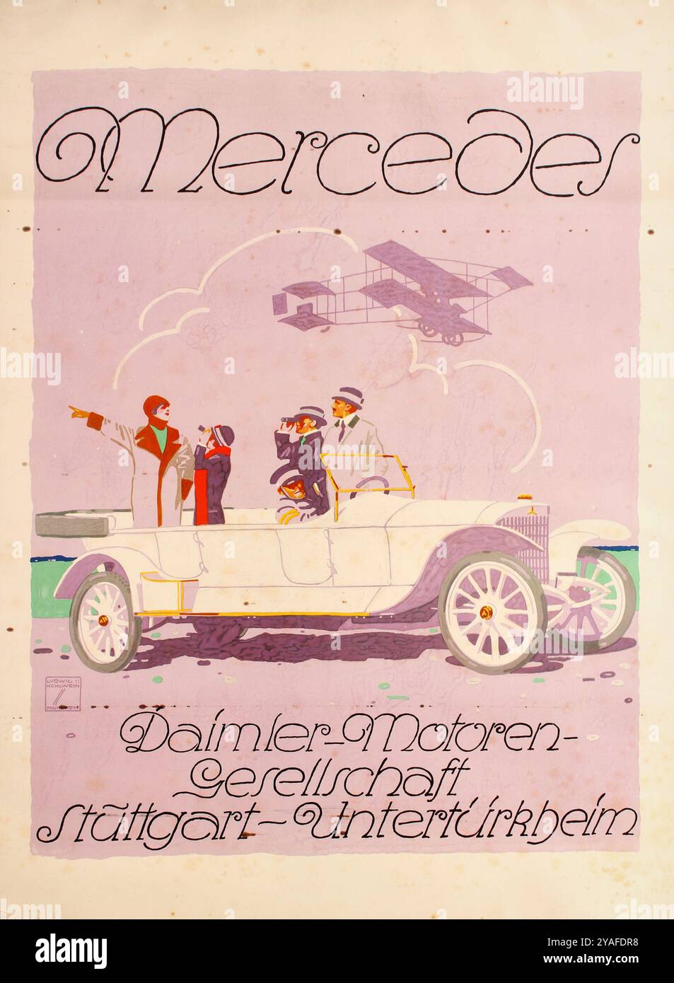 Mercedes advertising Poster, by Ludwig Hohlwein circa 1920s Stock Photo ...