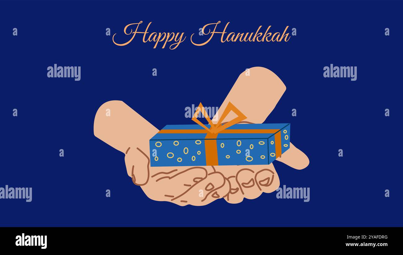 Hanukkah Jewish holiday sign of spiritual rebirth. Hands with gift ...